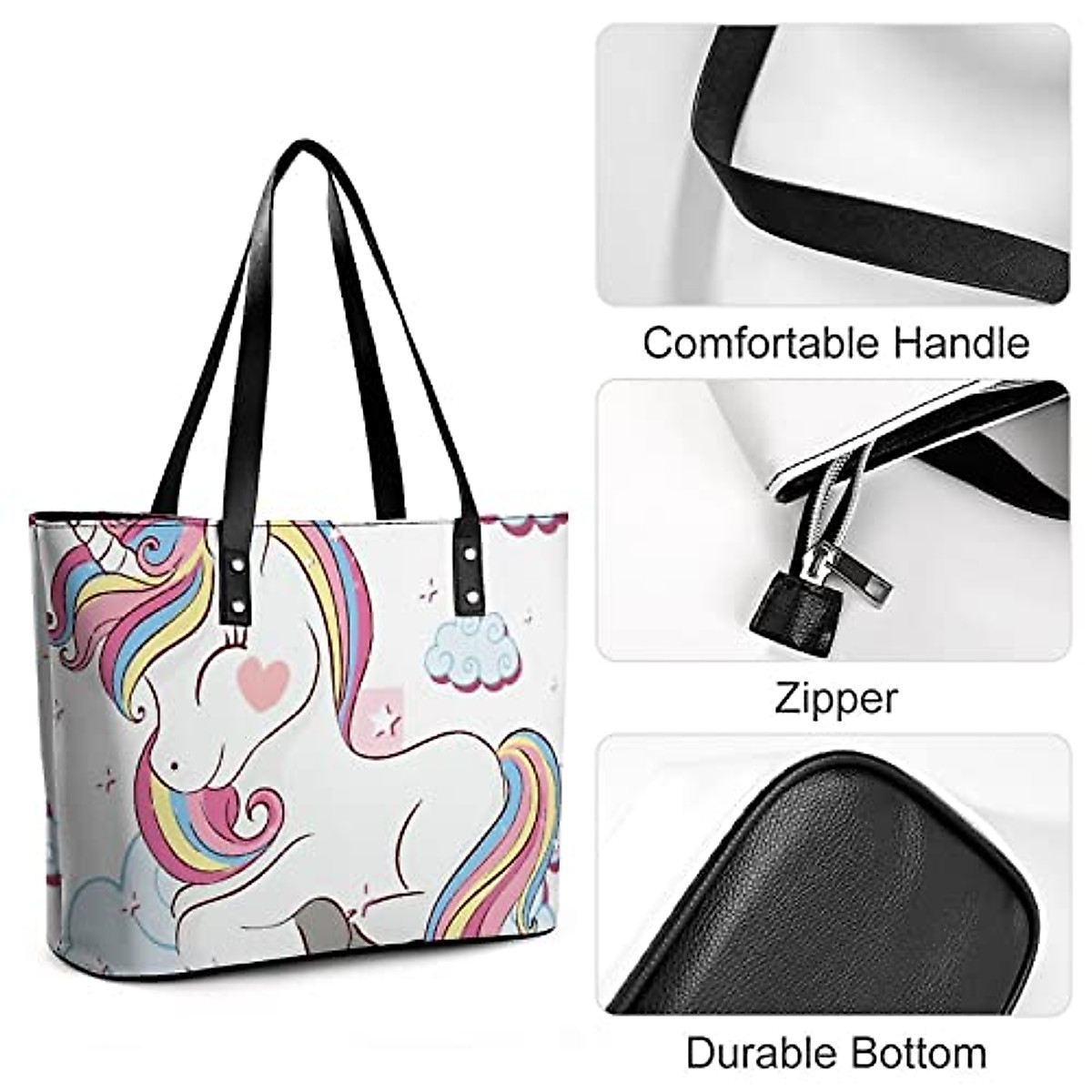 Womens Handbag Unicorn And Clouds Pattern Leather Tote Bag Top Handle Satchel Bags For Lady