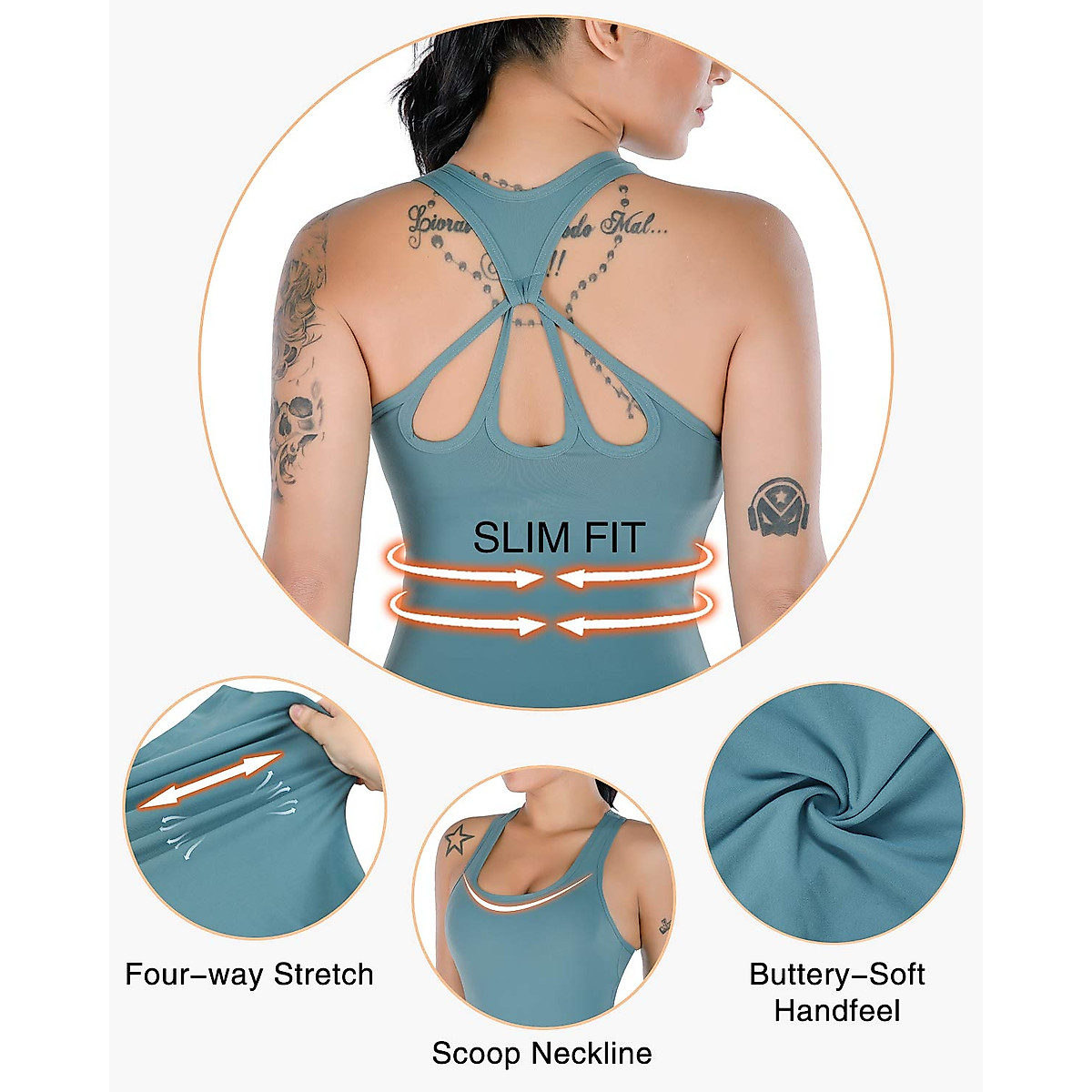 RUNNING GIRL Workout Tops for Women,Strappy Back Blue Tank Top with Built in Bras Basic Yoga Crop Tops Fitted(BX2356 Blue.CN:M,US:S)