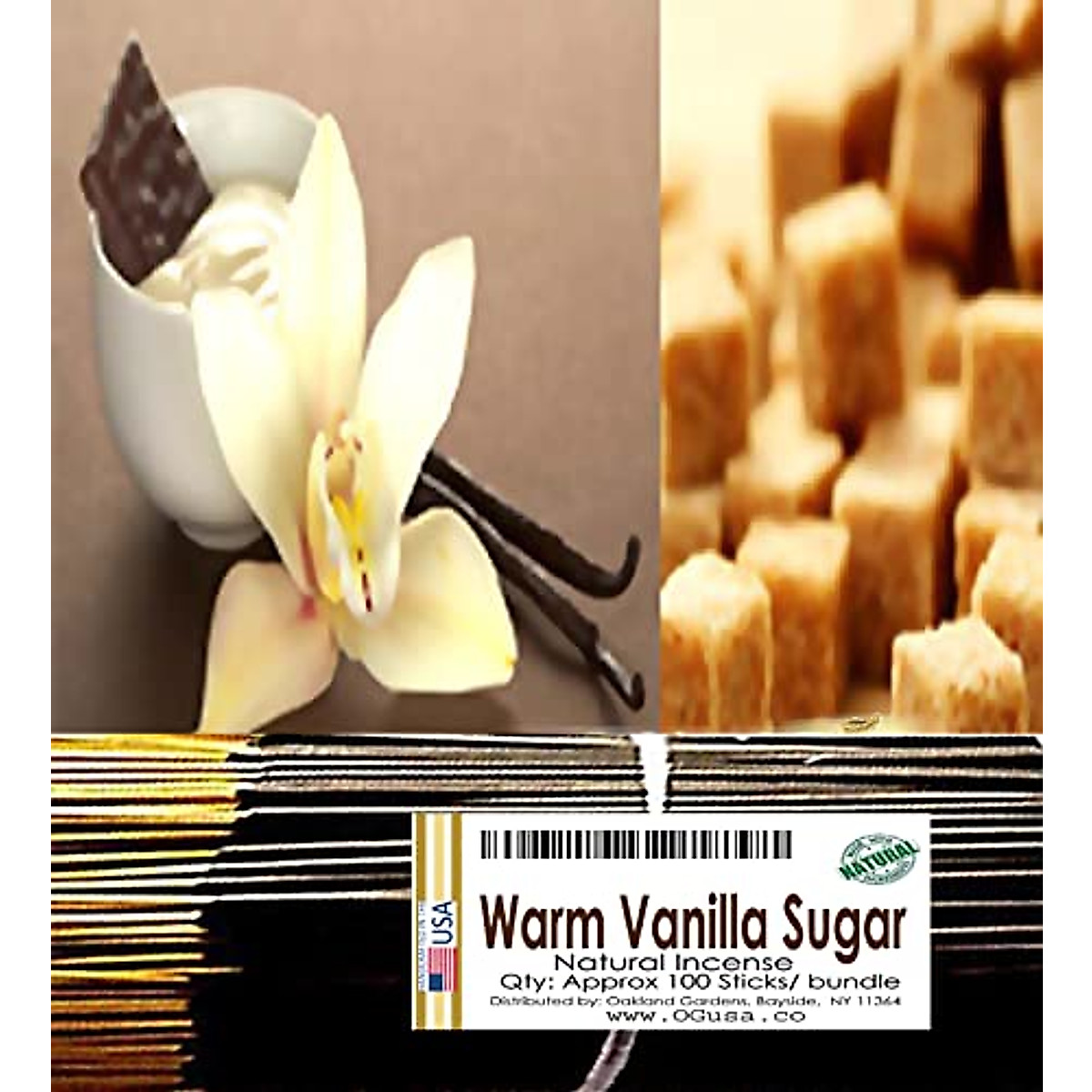 (W) Warm Vanilla Sugar, Oakland Gardens Premium Hand Dipped Incense Sticks, You Choose The Quantity (100)