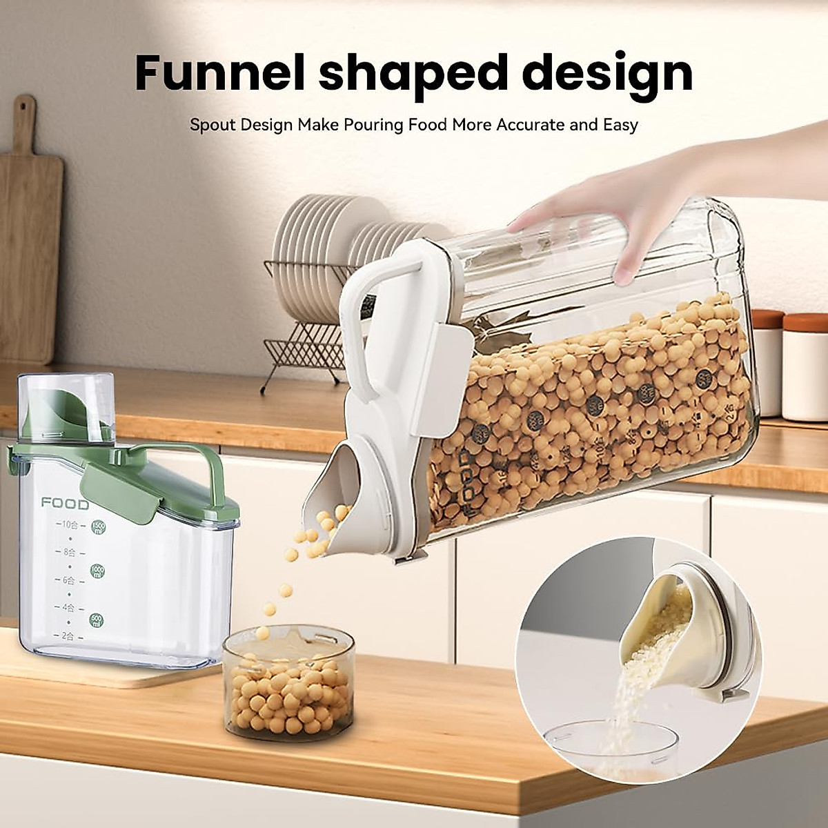 XieJY Slim Rice Container Storage Tank, Dry Food Airtight Container kitchen Storage Containers, Airtight Food Storage with Pouring Spout for Oatmeal, Grain, Cereal, Pasta, Flour (White, 1600 ML)