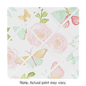 Sweet Jojo Designs Blush Pink, Mint and White Watercolor Rose Fabric Memory Memo Photo Bulletin Board for Butterfly Floral Collection