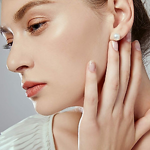 Pearl Earrings 14K White Gold White Freshwater Cultured Pearl Stud Earrings for Women (6mm)