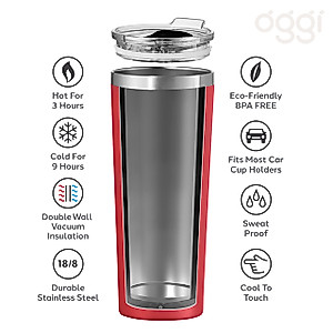 Oggi ThermoTumbler Insulated Tumbler Thermal Travel Mug, 24-Ounce, Red (8170.2)
