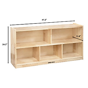 SPARK & WOW 5-Compartment Solid Wood Storage Cabinet - Toy Shelf Organizer - Shelves for Classroom - Includes Optional Wheels