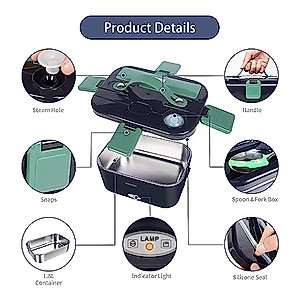 NZN Electric Lunch Box Food Heater,1.8L Leakproof Food Warmer Heating Lunch Box, Portable Heated Lunch Boxes for Adults/Car/Truck/Home/Work, 12V 24V 110V 80W (Blue & Green)