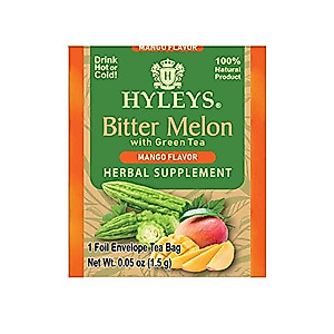 Hyleys Bitter Melon with Green Tea - Mango Flavor - 25 Tea Bags - Supports Healthy Liver Function - Herbal Supplement