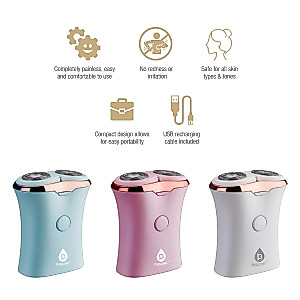 Pursonic USB Rechargeable Ladies Shaver, Removes Hair Instantly & Pain Free, Perfect Design is Great for Legs, Bikini, Arms and Ankles! (Aqua)