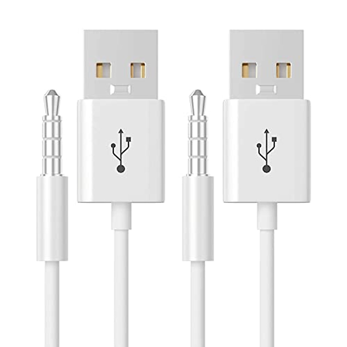iPod Shuffle Cable, 2 Pack 3.5mm Jack/Plug to USB USB Power Charger Sync Data Transfer Cable for iPod Shuffle 3rd 4th MP3/MP4