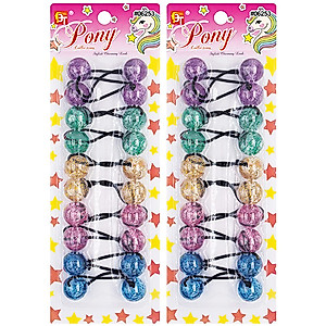 20 Pcs 20mm Glitter Bubble Twinbead Ponytail Holders with Balls for Girls' Hair Accessories (Assorted)
