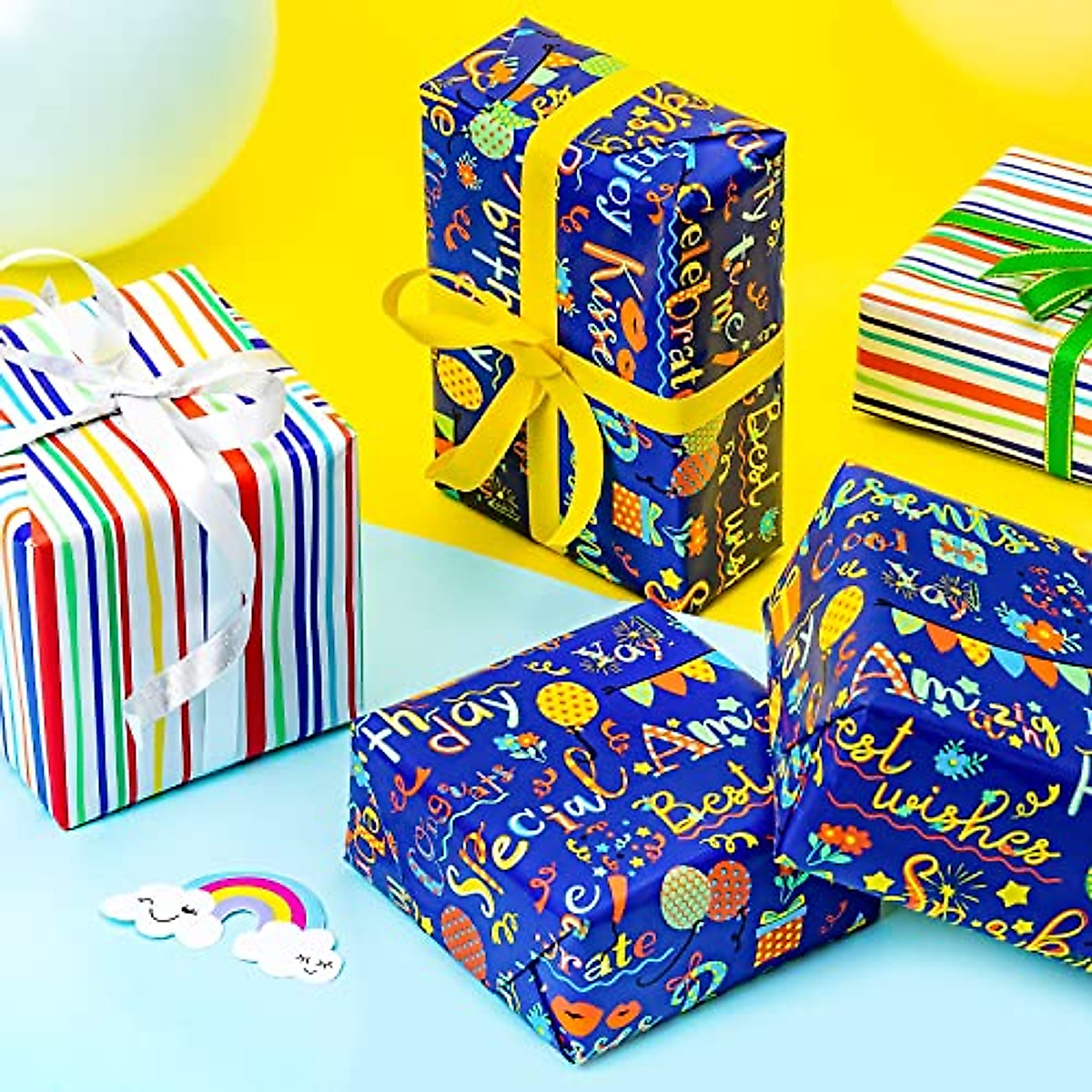 MAYPLUSS Reversible Wrapping Paper Roll - Mini Roll - 17 Inch X 32.8 Feet - Birthday Design (47.3 sq.ft.ttl)