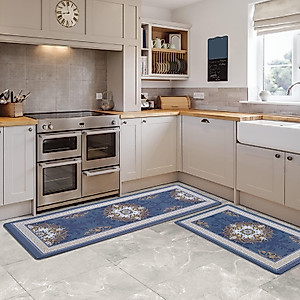 FRAMICS Boho Kitchen Rugs and Mats Sets of 2 Anti-Fatigue Kitchen Mats for Floor Memory Foam Cushioned Non Slip Kitchen Mats PVC Waterproof Kitchen Rugs for Sink Laundry Hallway Standing