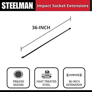 Steelman Pro 1/2-Inch Drive, 3/8-Inch Pinless Swivel Impact Extension, 36-Inch, Chromoly Steel with Black Oxide Finish, Maximum Torque Transfer Pinless Joint Design (79995)