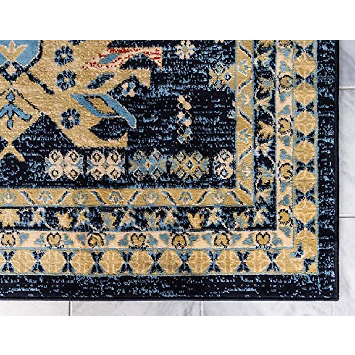 Unique Loom Taftan Collection Border Geometric Tribal Inspired Design Area Rug, 9 ft x 12 ft, Navy Blue/Gold