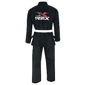 REX Sports Brazilian Jiu Jitsu, for Men and Women BJJ Gi Grappling Kimonos Lightweight White Belt (Black, A1)