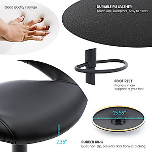 Vogue Furniture Direct Adjustable Bar Stools, Modern Cute PU Leather Swivel Barstools with Hollow Back, Airlift Counter Height Bar Chairs for Kitchen Dining Pub Cafe, Set of 2 (Black, Black Base)