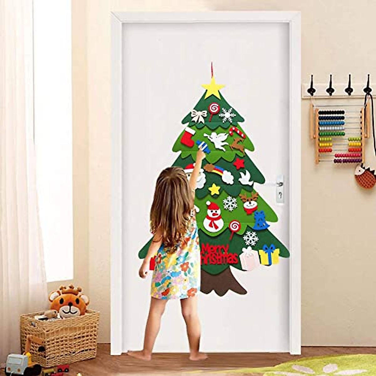 Qckarobe Felt Christmas Tree for Kids, 32Pcs Detachable Xmas Ornaments, DIY Christmas Tree Wall Hanging Decor, Christmas Crafts for Kids, Xmas Gifts, Christmas New Year Decorations