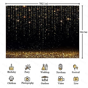 KUKUSOUL 7x5ft Gold Bokeh Spots Backdrop Black and Gold Glitter Sparkle Wedding Photography Background Birthday Party Decorations Banner Photo Booth Studio Props KUBQY087
