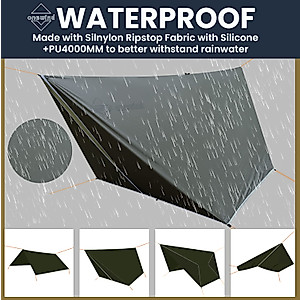 Onewind 11ft Hammock Tarp, Lightweight Silnylon Hammock Rain Fly, 4000mm Waterproof 4-Season Multiple Shelter Solution Camping Tarp Tent with Complete Accessories, OD Green
