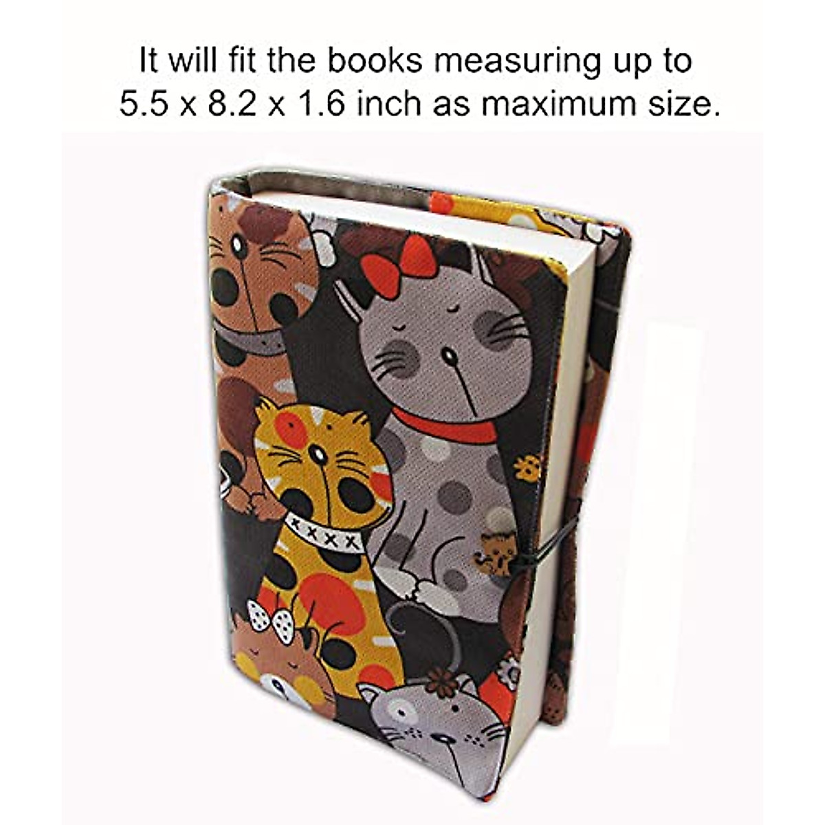 Fabric Book Sleeve Cover, Washable Novel Protector - Cats Design, Padded Book Protector for Adult, Planner Book Case, Hard Books Covers for Paperback 5.5 x 8.2 x 1.6 (Cats)