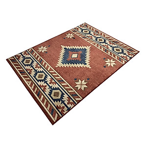 Nevita Collection Southwestern Native American Design Area Rug Southwest Design Rugs Geometric South West Pattern (Orange (Terra) Blue Beige Red, 5'3" x 7'1")