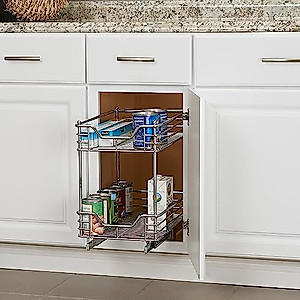 Household Essentials Glidez Chrome-Plated Steel 2-Tier Sliding Under Sink Cabinet Organizer, Chrome