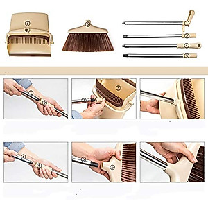 Broom and Dustpan Set Upright Self-Cleaning Sweeping Standing Set Use for Office Kitchen Home and Lobby Broom and Dustpan Combo (Beige)
