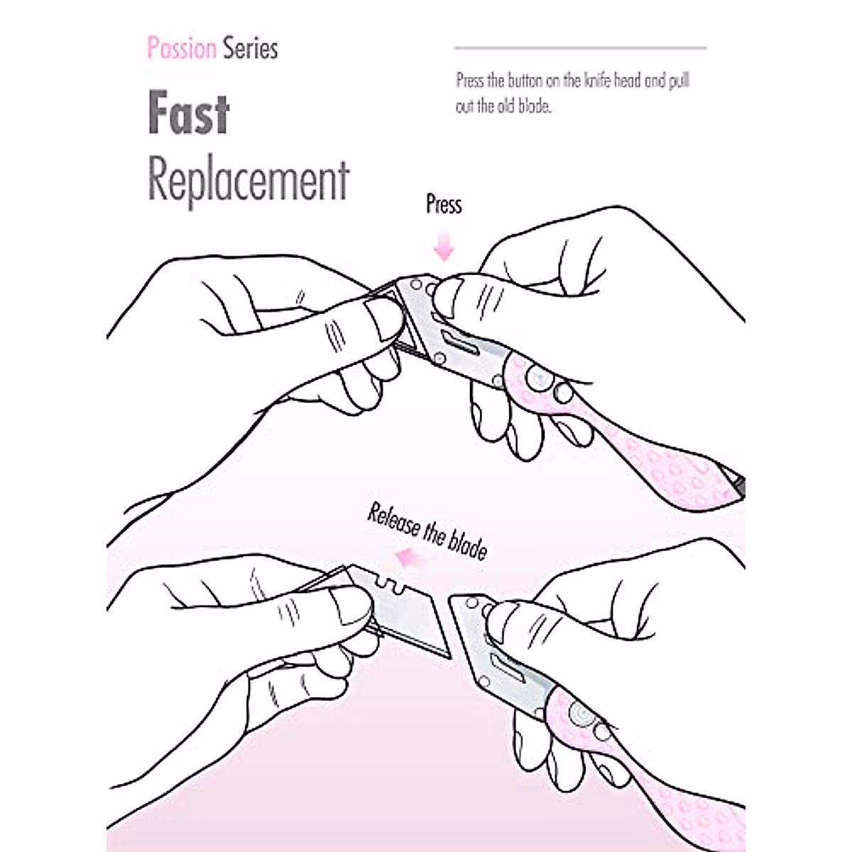 FantastiCAR Box Cutter Folding Utility Knife, Unique Metal Body, Safety Lock Button and Quick Blade Change, with Extra 5 Sharp Blades (Pink-Hearts)