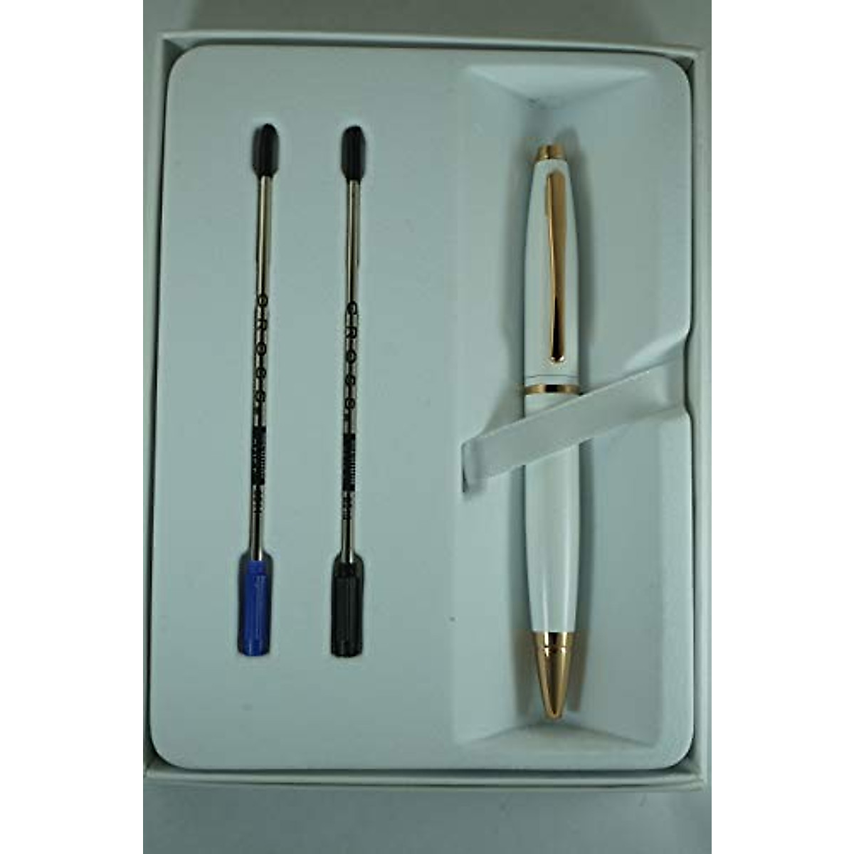 A.T. Cross Pearlescent White Medalist and 23KT Rose Gold Appointments and Cross signature mid Band Calaise Ballpoint Pen and two Bonus refills . A Gift Pen for Anyone and Any Occasion