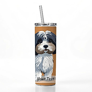 Personalized Custom Name Text Havanese Dog Standing Skinny Tumbler 20oz with Straw Insulated Water Bottle Gift - 1 Line Horizontal