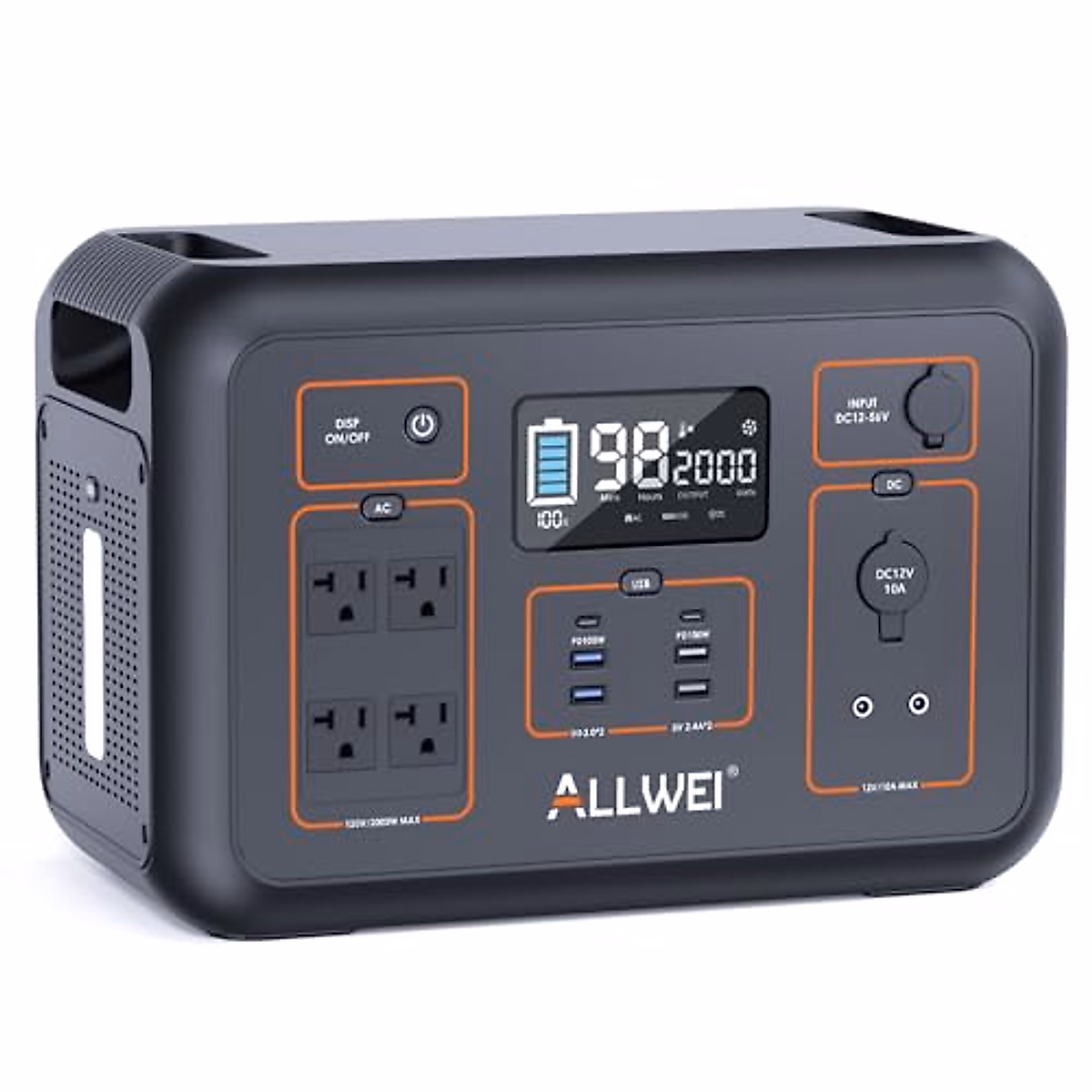 ALLWEI Portable Power Station 2000W(Peak 4000W), 2131Wh Solar Generator with 4 AC Outlet, 6 USB Port, PD100W Fast Charge, 576000mAh Backup Lithium Battery for RV Camping CPAP Home Outdoor Emergency