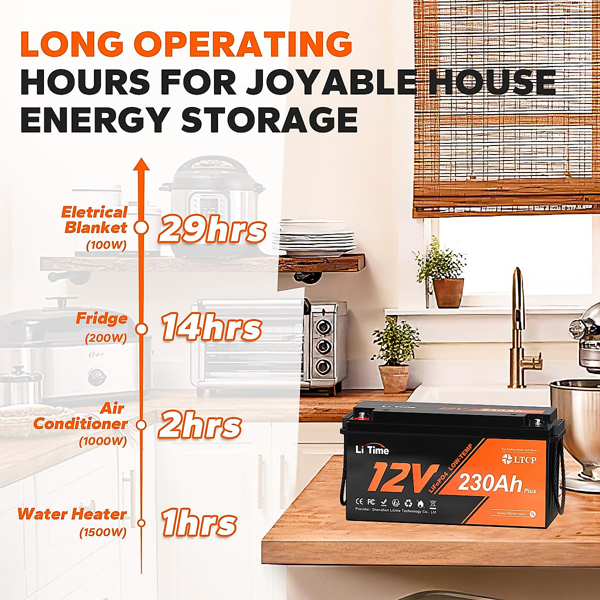 LiTime 12V 230Ah Plus Low-Temp Protection LiFePO4 Battery Built-in 200A BMS, Max 2944Wh Energy, Lithium Iron Phosphate Battery Perfect for Trolling Motors, Yacht, Marine, Boat, RV, Home Energy