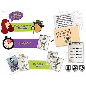 Deep Water Games MonsDRAWsity, Drawing Party Game Based on Verbal Description, Take Turns Describing & Drawing a Bizarre Monster - Be The Player Whose Drawing Most Closely Matches, 8+, 3-8 Players