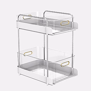 ILIKUHOME Under Sink Organizers and Storage, 2-Tier Clear Organizer with Sliding Drawers, Muti-purpose Pull Out Organizers for Bathroom, Kitchen, Pantry, Makeup, Office