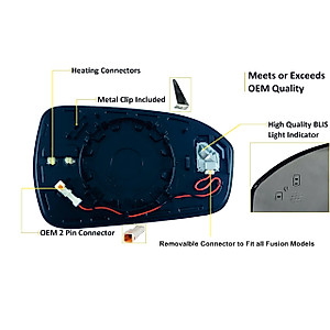 EAP Passenger Side Mirror Glass Replacement Compatible with Ford Fusion 2013-2021, Heated with Blind Spot Detection BLIS, DS7Z-17K707-C, DS7Z17K707C, KS7Z-17K707-A, KS7Z17K707A