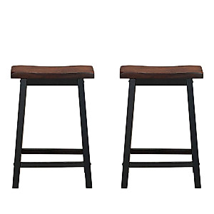 COSTWAY Saddle Seat Stools, Wood Vintage Counter Height Chairs, Modern Backless Design Indoor Furniture for Kitchen Dining Pub and Bistro, Set of 2 (24" H Brown)