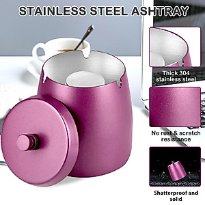 H.Romo Ashtray with Lid - Ash Tray for Cigarettes Smokers, Large Home Ashtray with Cover for Indoor Outdoor, Windproof Outside Metal Ashtrays with Cover Smell Proof for Patio (Rose,L)