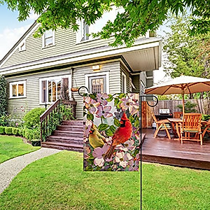 Artofy Cardinals Spring Home Decorative Garden Flag, House Yard Lawn Summer Welcome Decor Red Yellow Birds Dogwood Flowers, Floral Outside Decorations Outdoor Small Burlap Flag Double Sided 12 x 18