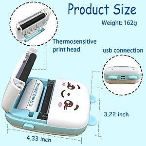 Funducts Mini Pocket Printer, Portable Thermal Printer for Pictures/Retro-Style Photos/Receipts/Notes/Lists/Label/Memo/QR Codes, Wireless Bluetooth Printer with Android or iOS APP (Blue)