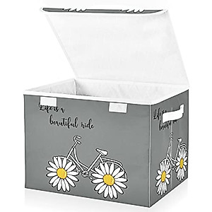 innewgogo Sunflower Bike Storage Bins with Lids for Organizing Collapsible Storage Cube Bin with Handles Oxford Cloth Storage Cube Box for Car