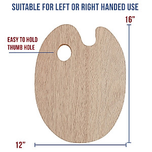 U.S. Art Supply 11.8" X 19.8" Extra Large Wooden Oval-Shaped Artist Painting Palette with Thumb Hole - Wood Paint Color Mixing Tray - Easy Clean, Mix Acrylic, Oil, Watercolor