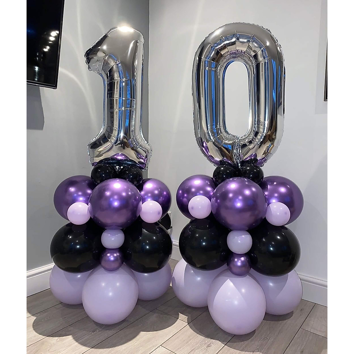 40 Inch Silver 10 Number Balloons Giant Jumbo Huge 10 Foil Mylar Helium Number Digital Balloons Silver Birthday Mylar Digital Balloons 10th Birthday Anniversary Events Party Decorations Supplies