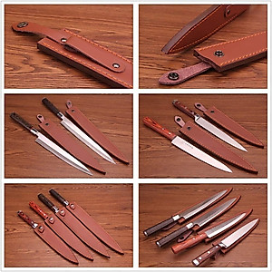 Aibote Leather Scabbard Fish Filet Sashimi Knife Sheath With Belt Loop Case Hunting Holster Chef Knives Holder Sheaths Bag Pocket for Double Edge Knives Fruit Knives(8inch)