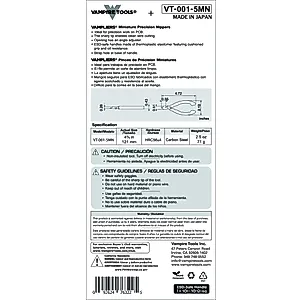 VAMPLIERS 4.75" Mini Precision Carbon Steel Nippers, ESD Safe Wire Flush Cutters. Suitable for Circuit Board Work. Made in Japan: VT-001-5MN