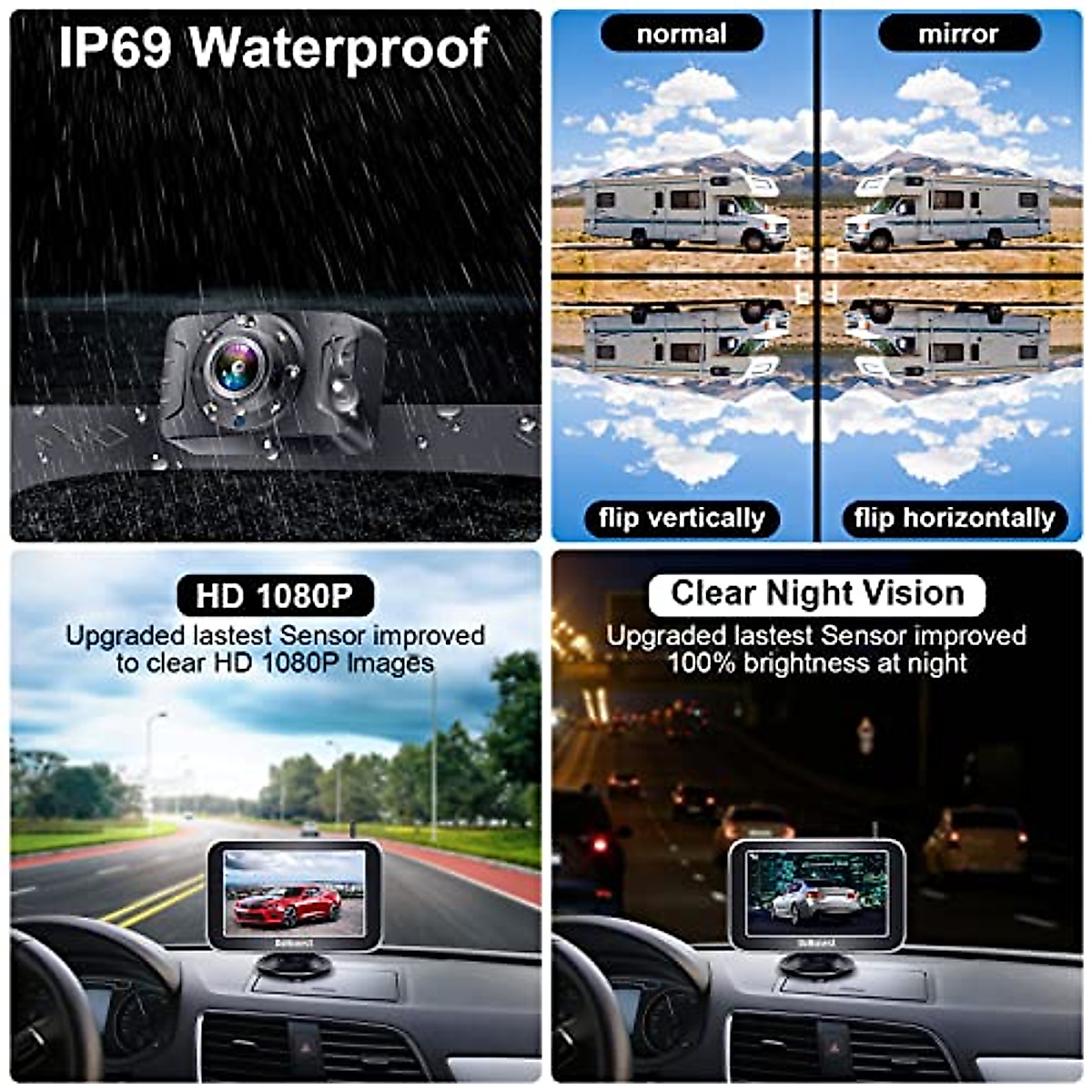 DoHonest Wireless Backup Camera HD 1080P 5“ Split Screen Monitor System for Truck Car Camper Small RV Bluetooth Rear View Cam 2.4G Stable Digital Signal Two Channels Night Vision Waterproof V25