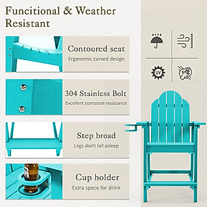 LUE BONA Tall Adirondack Chairs Set of 2, Recycled Poly Adirondack Chair Bar stools with Cup Holder, 25.6", 300Lbs, Eco-Friendly, Weather Resistant Lifeguard Chair for Balcony,Deck