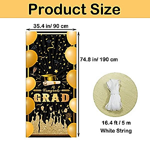 Mocossmy Graduation Door Banner 2022,Large Black Gold Congrats Grad Banner Door Covers Graduation Porch Sign Photo Booth Props Backdrop for Photography High School College Graduation Party Decoration