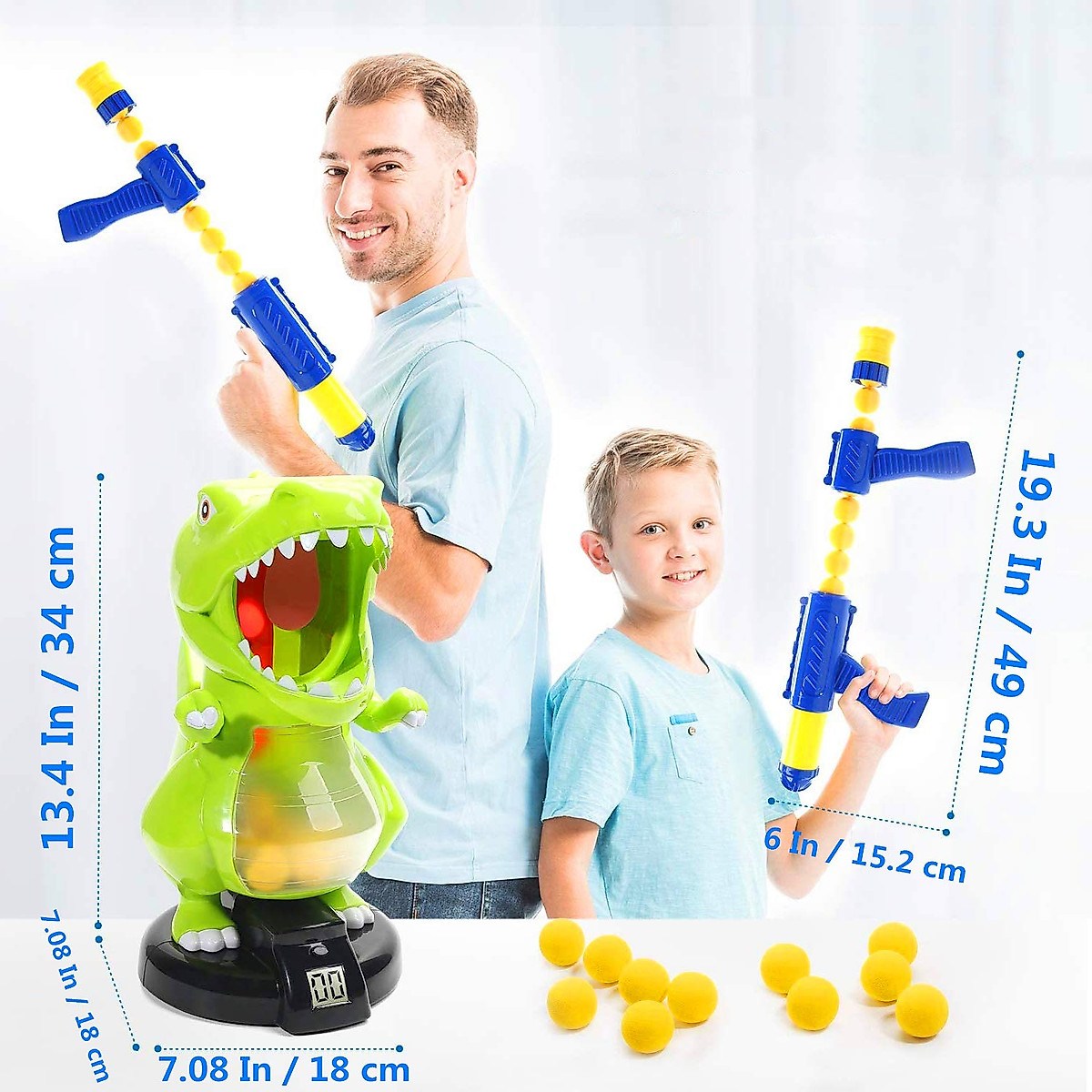 TFSeven Dinosaur Shooting Toys for Kids, Target Shooting Battle Games with LCD Score Record and 2 Air Pump Guns and 24 Soft Foam Bullets Interactive Target Practice Toys Gift for Boys and Girls