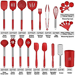 Silicone Cooking Utensil Set,Kitchen Utensils 26 Pcs Cooking Utensils Set,Non-stick Heat Resistant Silicone,Cookware with Stainless Steel Handle - Red