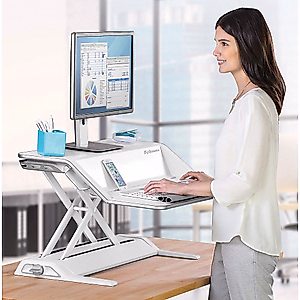 Fellowes Lotus Sit-Stand Workstation Desk, Adjustable, Pre-Assembled, White