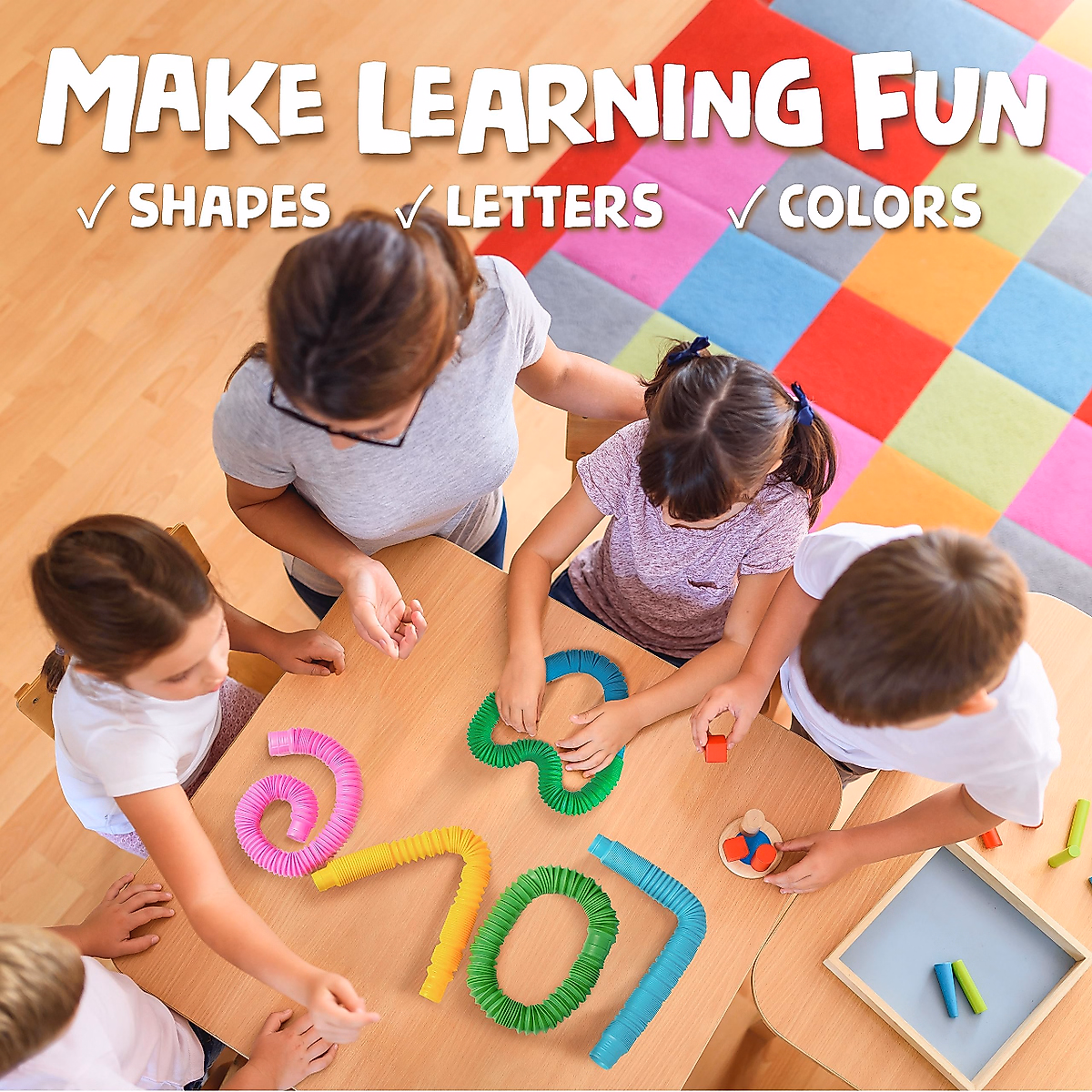 BUNMO Pop Tubes - Sensory Toys - Toddler Toys - Imaginative Play & Stimulating Creative Learning - Hours of Fun for Kids - Tons of Ways to Play - Non-Mouthable Toy 3+ - 8 Pack Large